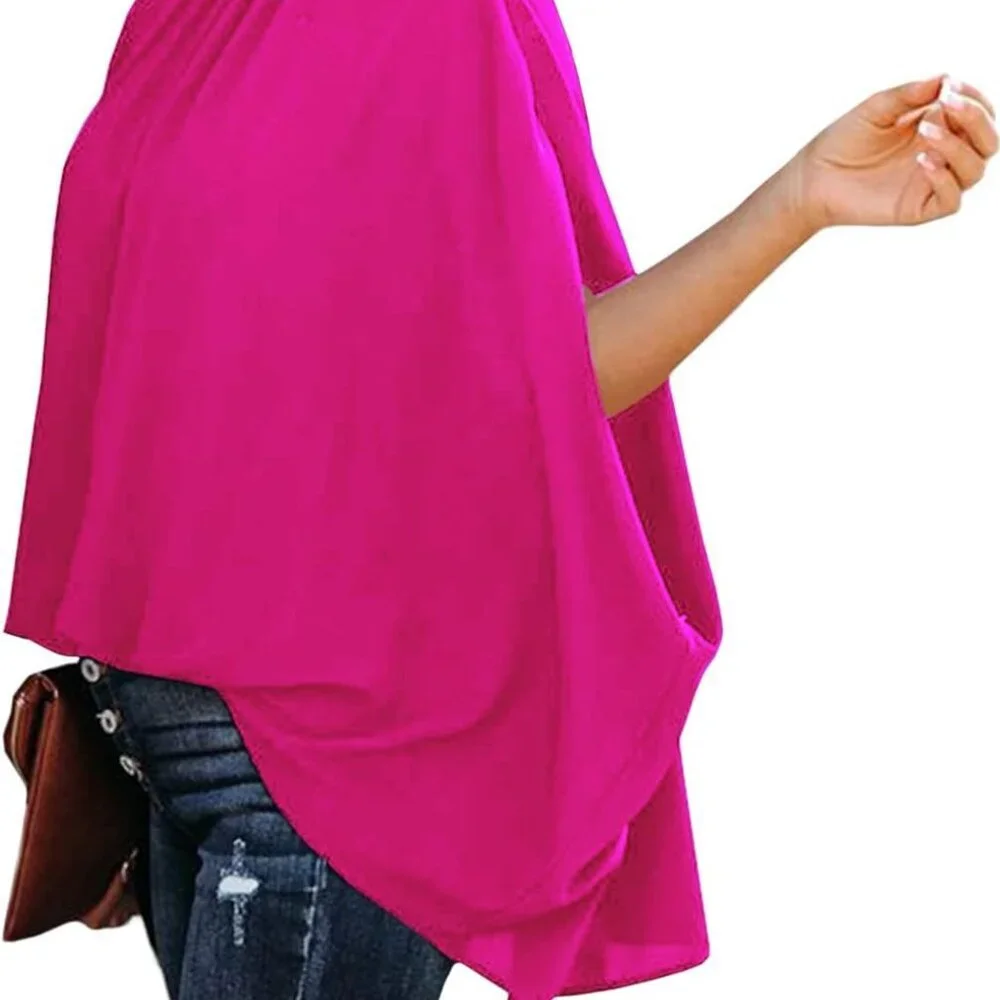 Tops | Womens Summer Oversize Blouses Mock Neck Pleated Batwing Sleeve ...